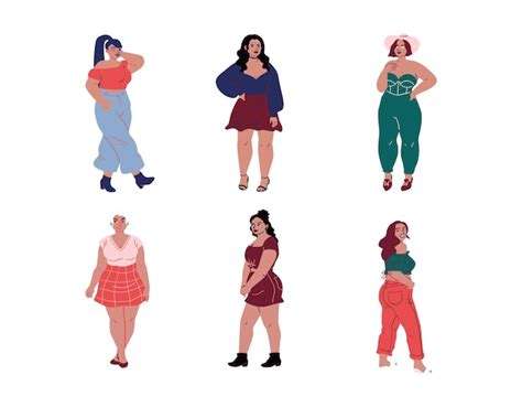 Premium Vector Plus Size Women In Different Outfits Set Of Vector