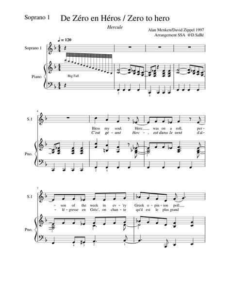 Zero To Hero Alan Menken De Zéro En Héros Hercule Ssa Dsabé Soprano 1 Piano Tutorial
