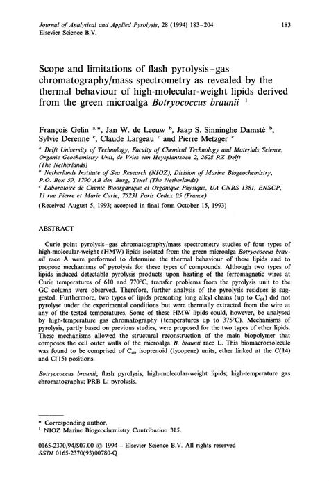 Pdf Scope And Limitations Of Flash Pyrolysis Gas Chromatography Mass Spectrometry As Revealed