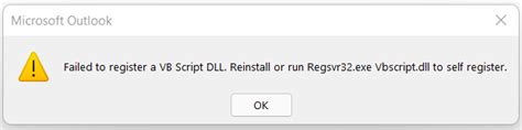 Microsoft Outlook Script Error Line 278 And Failed To Register A Vb
