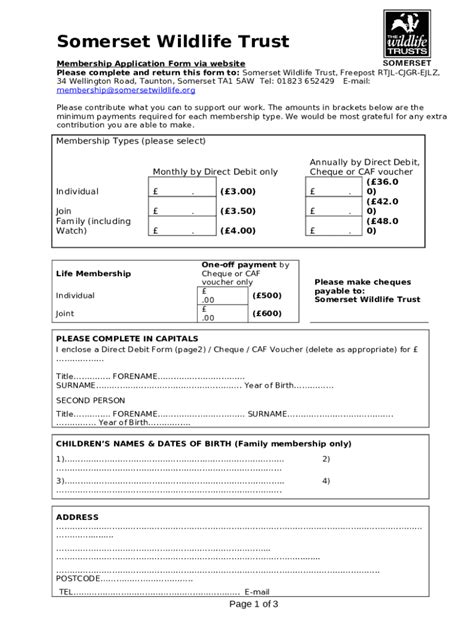 Contact Ination Somerset Wildlife Trust Doc Template Pdffiller