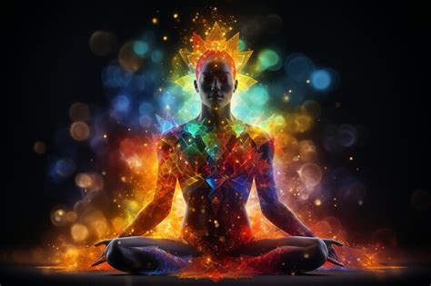 Premium AI Image A Human Silhouette Meditating With Glowing Chakra Points Ai Generated