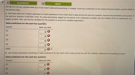 Solved CBookThe File P13 52 Xisx Contains Data On A Motel Chegg Com