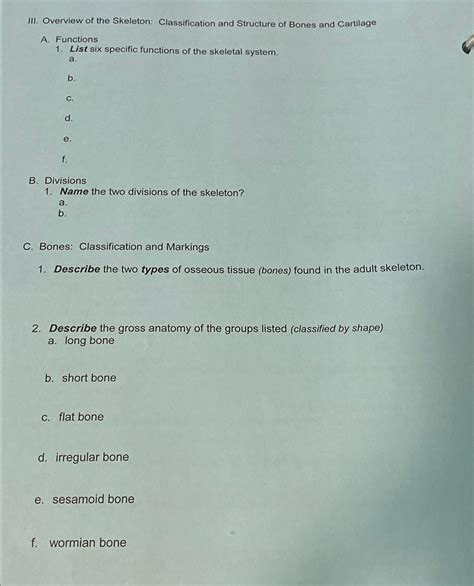 Solved Iii Overview Of The Skeleton Classification And