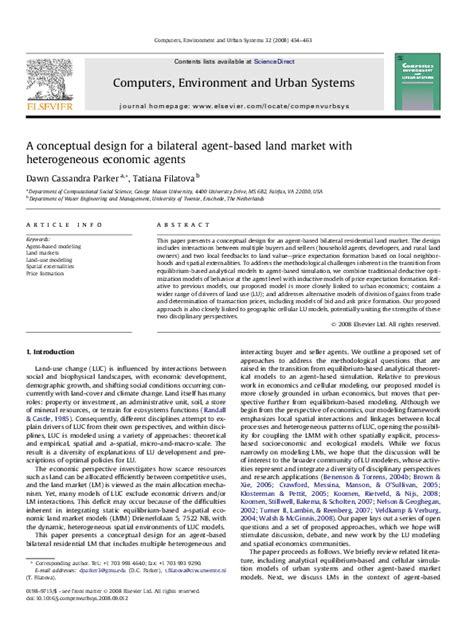 Pdf A Conceptual Design For A Bilateral Agent Based Land Market With Heterogeneous Economic Agents