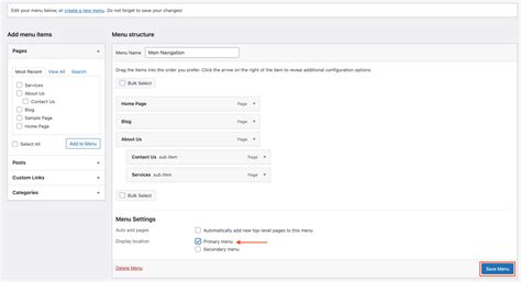 Appearance Menus Screen Documentation WordPress Org