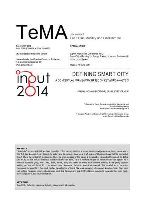 Pdf Defining Smart City A Conceptual Framework Based On Keyword Analysis
