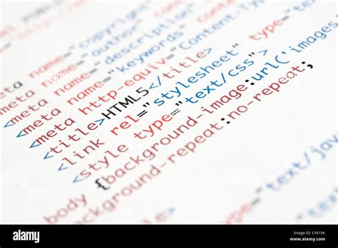 Html Script Printed On White Paper With Shallow Depth Of Field Stock