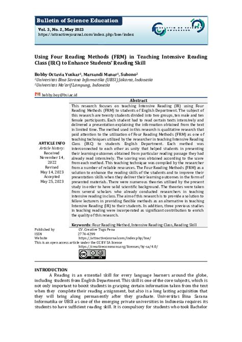 Pdf Using Four Reading Methods Frm In Teaching Intensive Reading Class Irc To Enhance