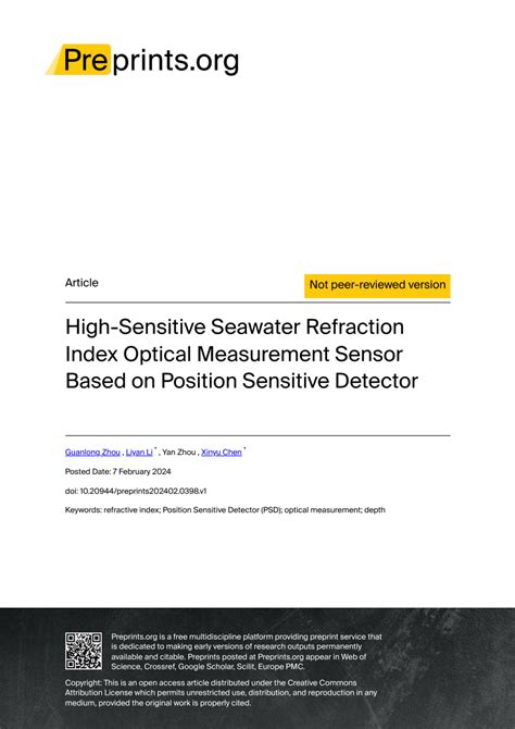 Pdf High Sensitive Seawater Refraction Index Optical Measurement Sensor Based On Position