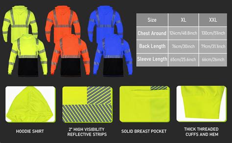 3 Pcs Reflective Safety Shirts High Visibility Long Sleeve Shirt Class