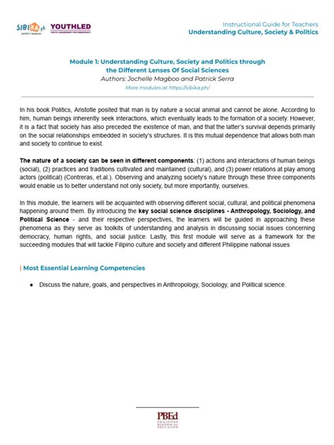 Ucsp Module 1 Ucsp Through The Different Lenses Of Social Sciences Pdf