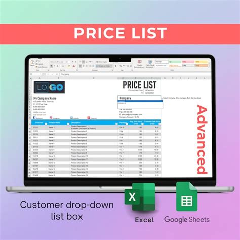 Price List Template Excel Etsy