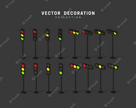 Premium Vector Set Of Isometric Traffic Lights Vector Illustration