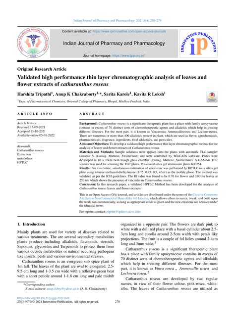 Pdf Validated High Performance Thin Layer Chromatographic Analysis Of Leaves And Flower