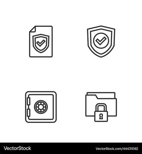 Set Line Folder And Lock Safe Contract Royalty Free Vector