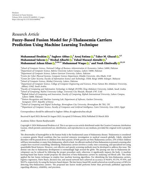 Pdf Fuzzy Based Fusion Model For β Thalassemia Carriers Prediction