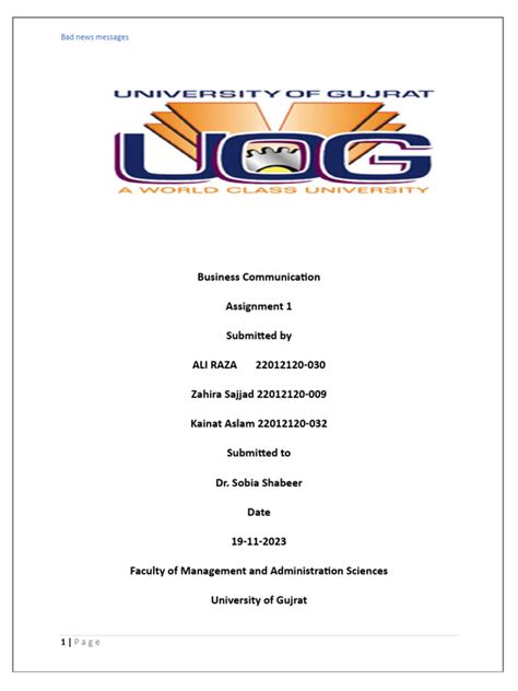 Business Communication Bad News Messages Assignment Pdf Communication News
