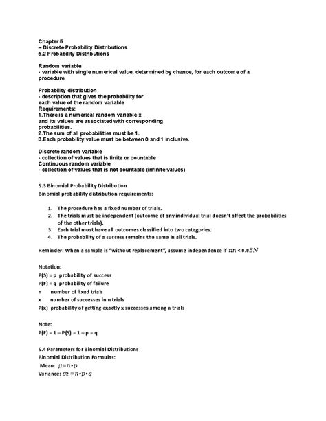 Chapter 5 Statistics Lecture Notes 5 Chapter 5 Discrete