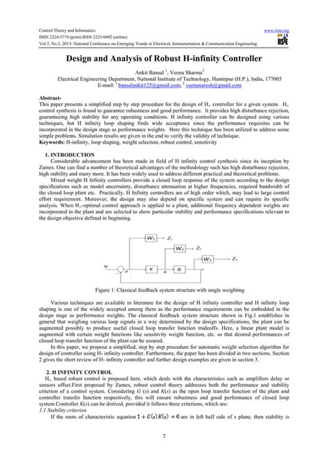Design And Analysis Of Robust H Infinity Controller Pdf