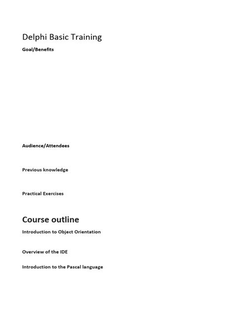 Delphi Basic Training Course Agenda Pdf