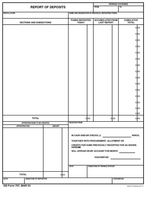 Dd Form 707 Report Of Deposits Dd Forms