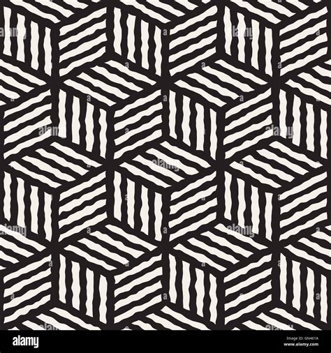 Vector Seamless Black And White Hand Painted Line Geometric Stripes