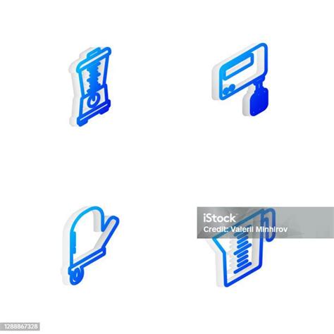 등분성 라인 전기 믹서 블렌더 오븐 장갑 및 측정 컵 아이콘을 설정합니다 벡터 3차원 형태에 대한 스톡 벡터 아트 및 기타