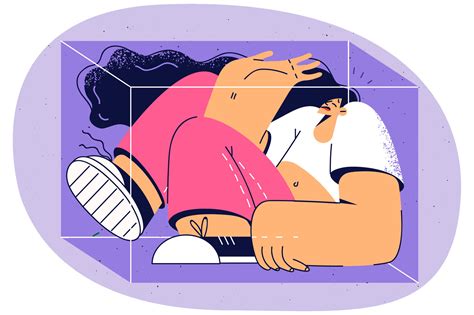 Stressed Young Woman Sit On Cube Suffer From Panic Attack Girl In