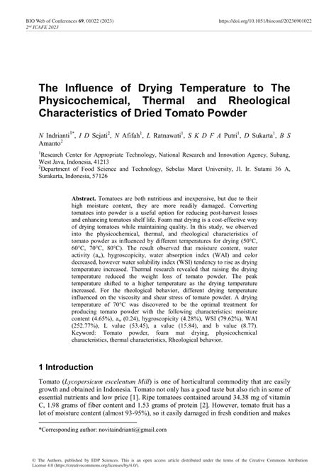 Pdf The Influence Of Drying Temperature To The Physicochemical Thermal And Rheological