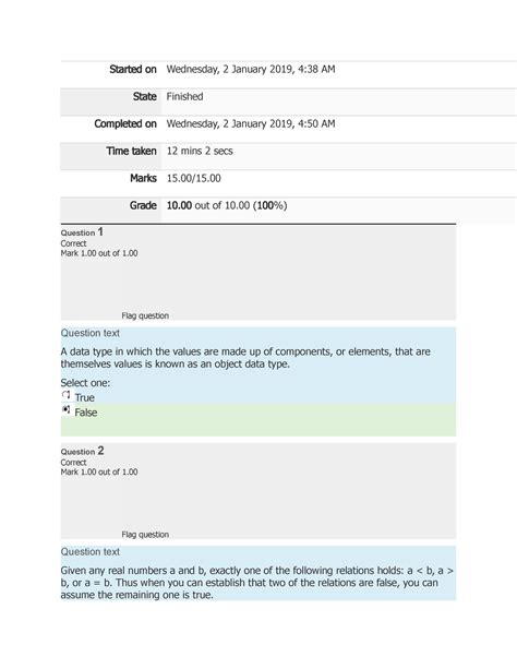 SELF QUIZ UNIT CS Started On Wednesday January AM State Finished Completed