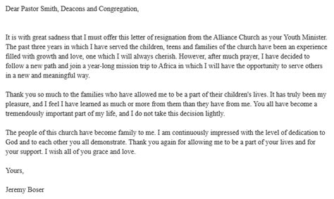 Free Printable Church Resignation Letter Templates Word Pdf Excel Tmp