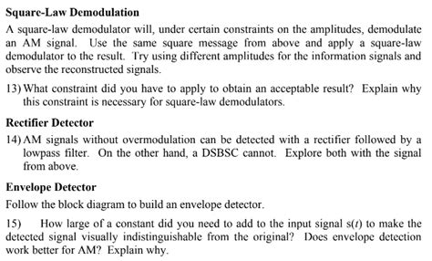 Solved Square Law Demodulation A Square Law Demodulator