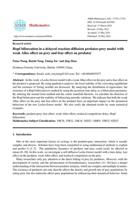 Pdf Hopf Bifurcation In A Delayed Reaction Diffusion Predator Prey