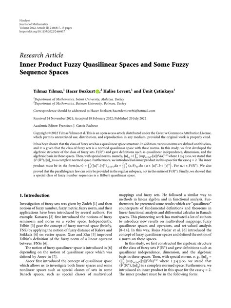 pdf inner product fuzzy quasilinear spaces and some fuzzy sequence spaces