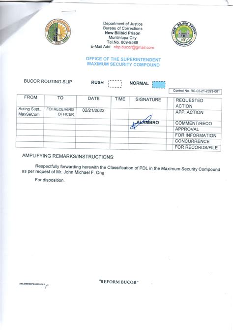 Classification And Number Per Classification Of Pdl In Maximum Security