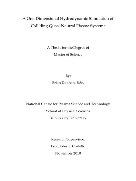 Fillable Online Doras Dcu A One Dimensional Hydrodynamic Simulation Of Colliding Fax Email