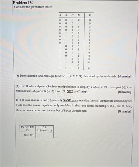 Solved Problem IV Consider The Given Truth Table A Chegg