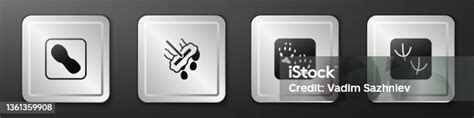 인간의 발자국 신발 걸레 폭스 발과 비둘기 아이콘을 설정합니다 실버 스퀘어 버튼 벡터 가사 집안일에 대한 스톡 벡터 아트 및 기타 이미지 Istock