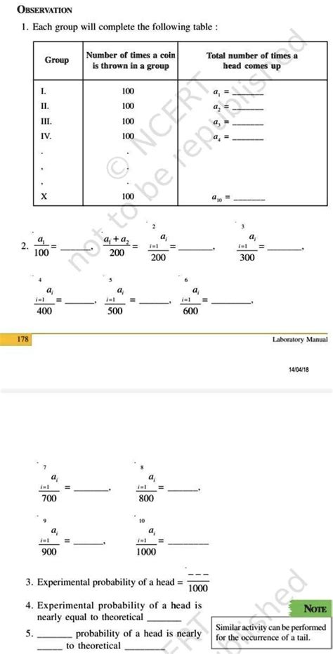 OBSERVATION 1 Each Group Will Complete The Following Table Group Number Of Times A Coin Is