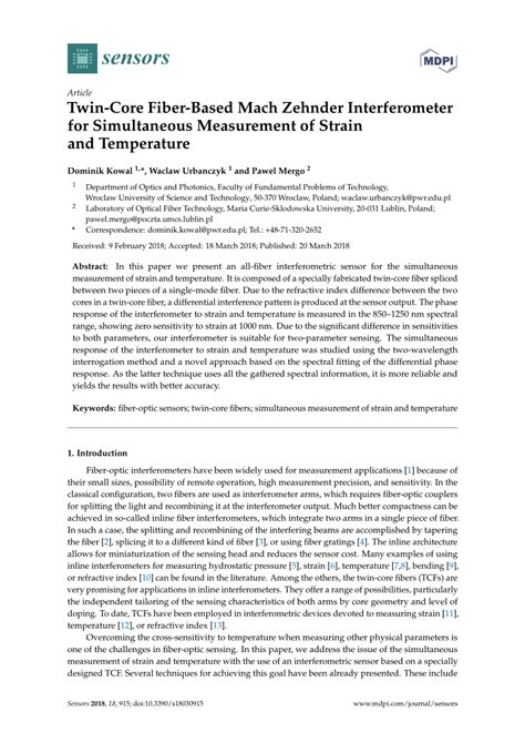 Pdf Twin Core Fiber Based Mach Zehnder Interferometer For Simultaneous Measurement Of Strain