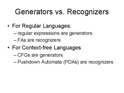 Pushdown Automata Chapters 14 18 Generators Vs Recognizers