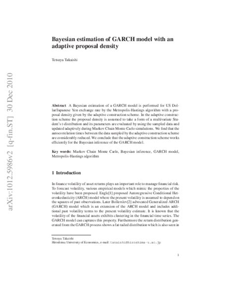 Pdf Bayesian Estimation Of Garch Model With An Adaptive Proposal Density