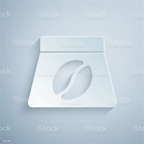 회색 배경에 고립 된 커피 콩 아이콘의 종이 컷 가방 종이 아트 스타일 벡터 0명에 대한 스톡 벡터 아트 및 기타 이미지 0명 3차원 형태 가득 찬 Istock