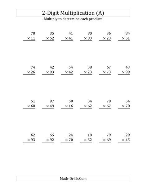 Multiply Two Digit By One Digit Worksheets