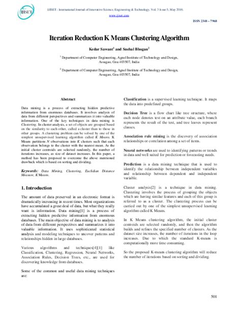 pdf iteration reduction k means clustering algorithm