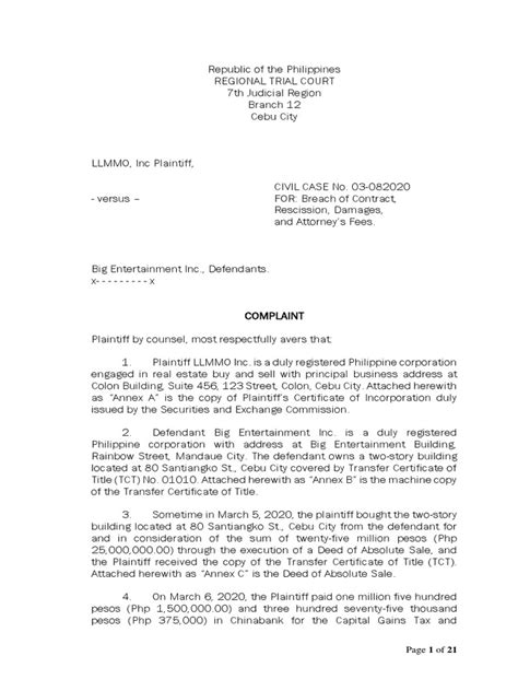Breach Of Contract Complaint Pdf Affidavit Perjury