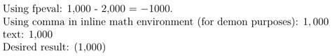 Siunitx Negative Number In Parentheses And Comma In Math Mode TeX