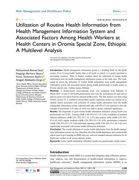 Pdf Utilization Of Routine Health Information From Health Management Information System And