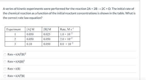 Solved A Series Of Kinetic Experiments Were Performed For